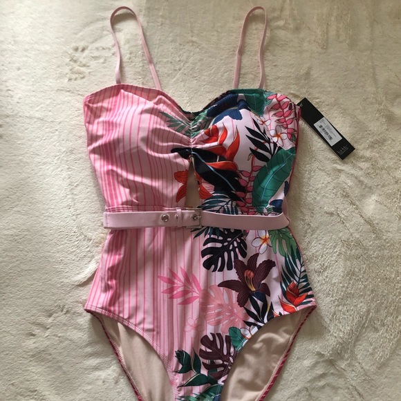 Nicole Miller | Swim | Nicole Miller Blush Floral Belted One Piece ...